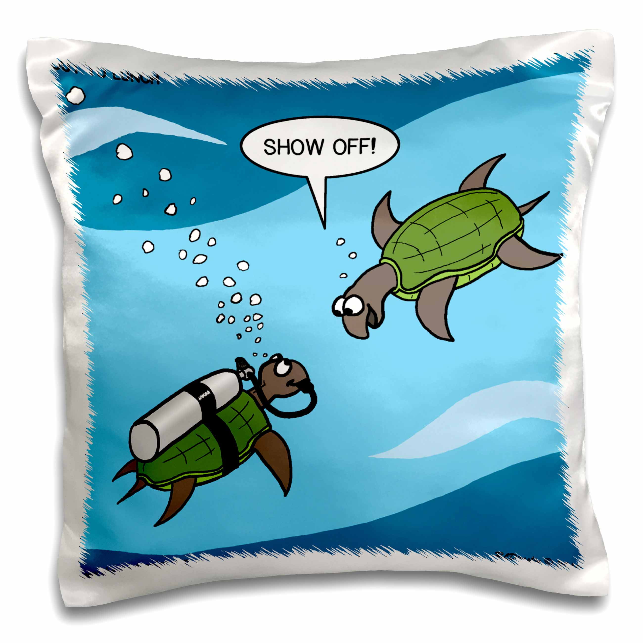 Sea Turtle SCUBA Showing Off Underwater 16x16 inch Pillow Case pc-5289 ...