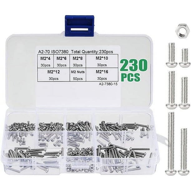 Juego de tuercas y tornillos, surtido de 230 piezas M2 de tornillos y tuercas de cabeza ...