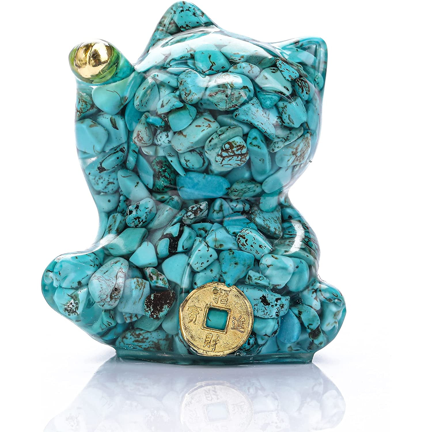 Holzlrgus Yellow Crystal Lucky Cat Figurine Hand Carved Maneki Neko ...