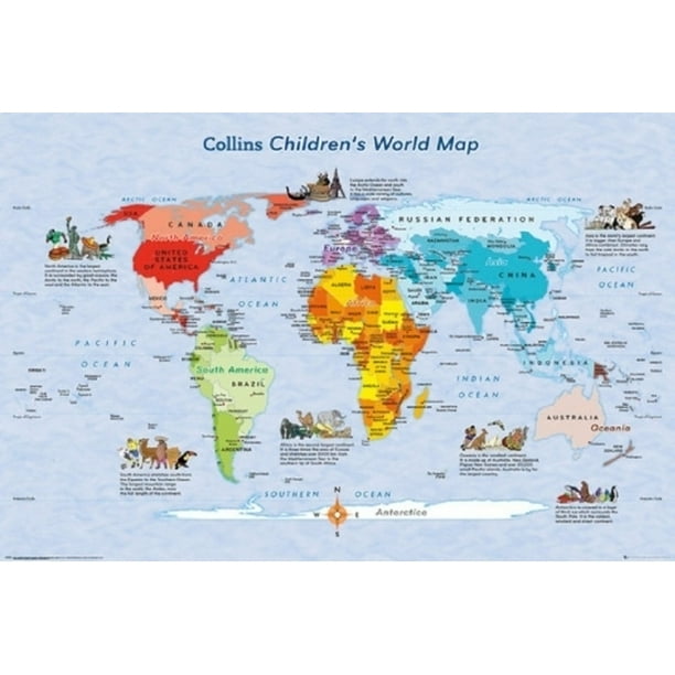 World Map Childrens Map Laminated Poster (24 X 36) - Walmart.com ...