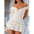 Black And White Polka Dot Off Shoulder V Neck Bubble Mini Dress A-Line ...