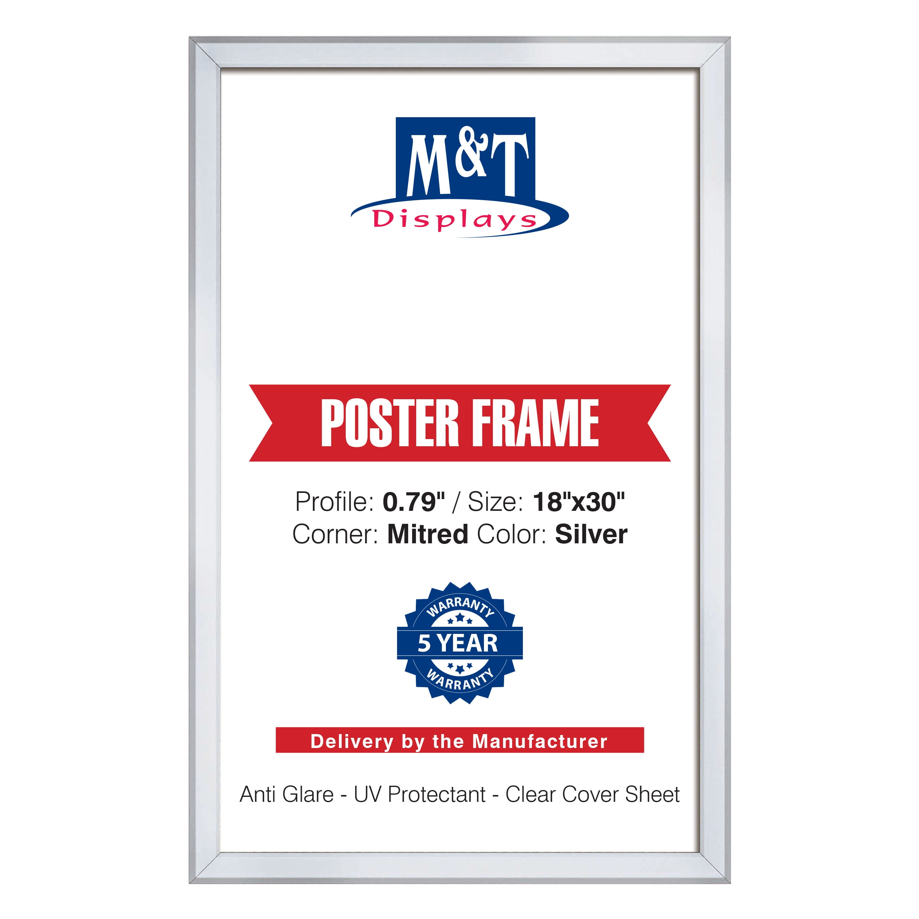 M&T Displays Snap Poster Frame 18x30 Inch Silver 0.79" Aluminum Profile ...