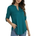 Letdiosto Womens Plus Size Shirts 3 4 Roll Sleeve V Neck Floral Flowy