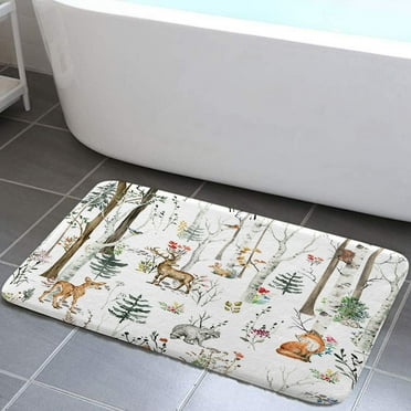 Rustic Cabin Bath Mat,Bear Deer Forest Woodland Farmhouse Brown Flannel ...