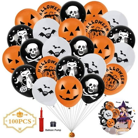 Halloween Party Decoration Balloons with Balloon Pump, 100 Pieces ...