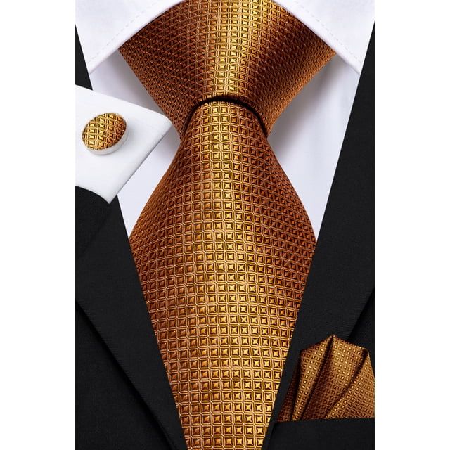 Hi-Tie Designer Bronze Ties for Men Silk Formal Party Brown Necktie Set ...