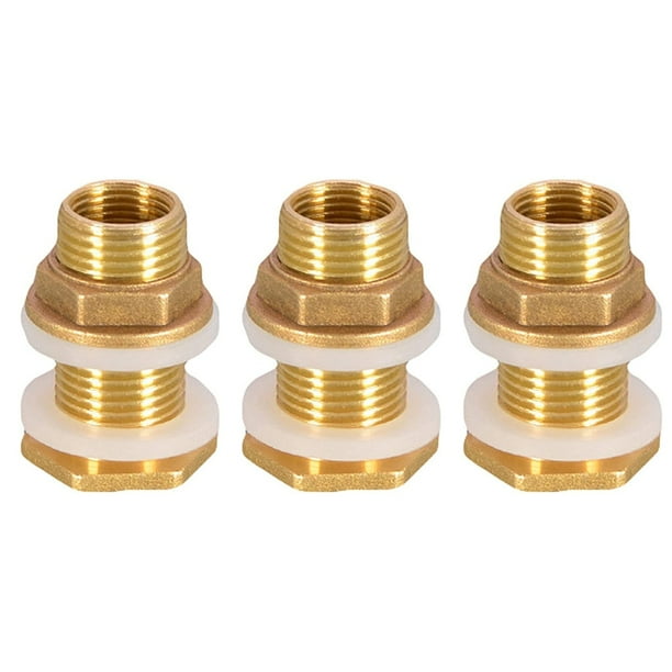 Solid Brass Bulkhead Fitting, 3 Sets 3/8 Inch Female 1/2 Inch Male Solid Brass Water Tank ...