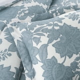 My Texas House Veronica 3-Piece Blue Floral Cotton Slub Comforter Set ...