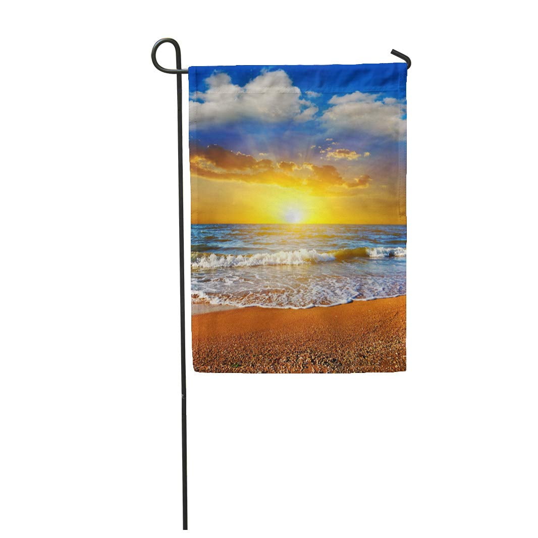 SIDONKU Blue Beach Dramatic Sunset on Sea Scene Summer Garden Flag ...