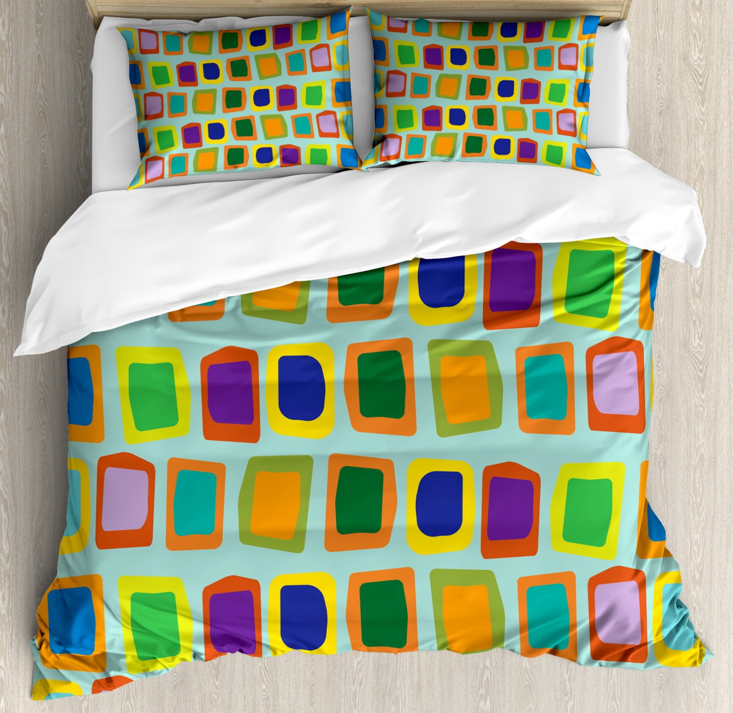 Colorful Queen Size Duvet Cover Set, Modern Abstract Illustration with ...