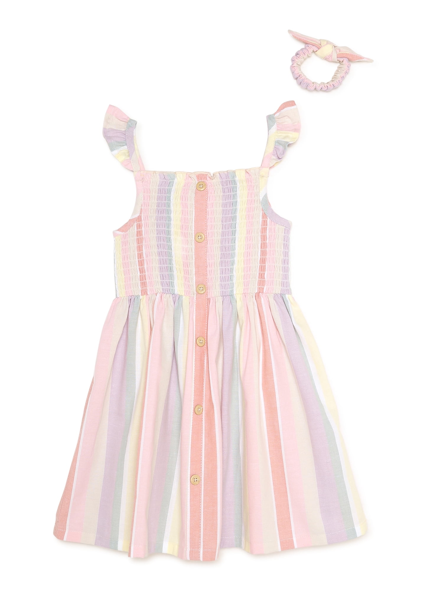 Wonder Nation Baby and Toddler Girls Dress Set with Scrunchie, 2 Piece ...