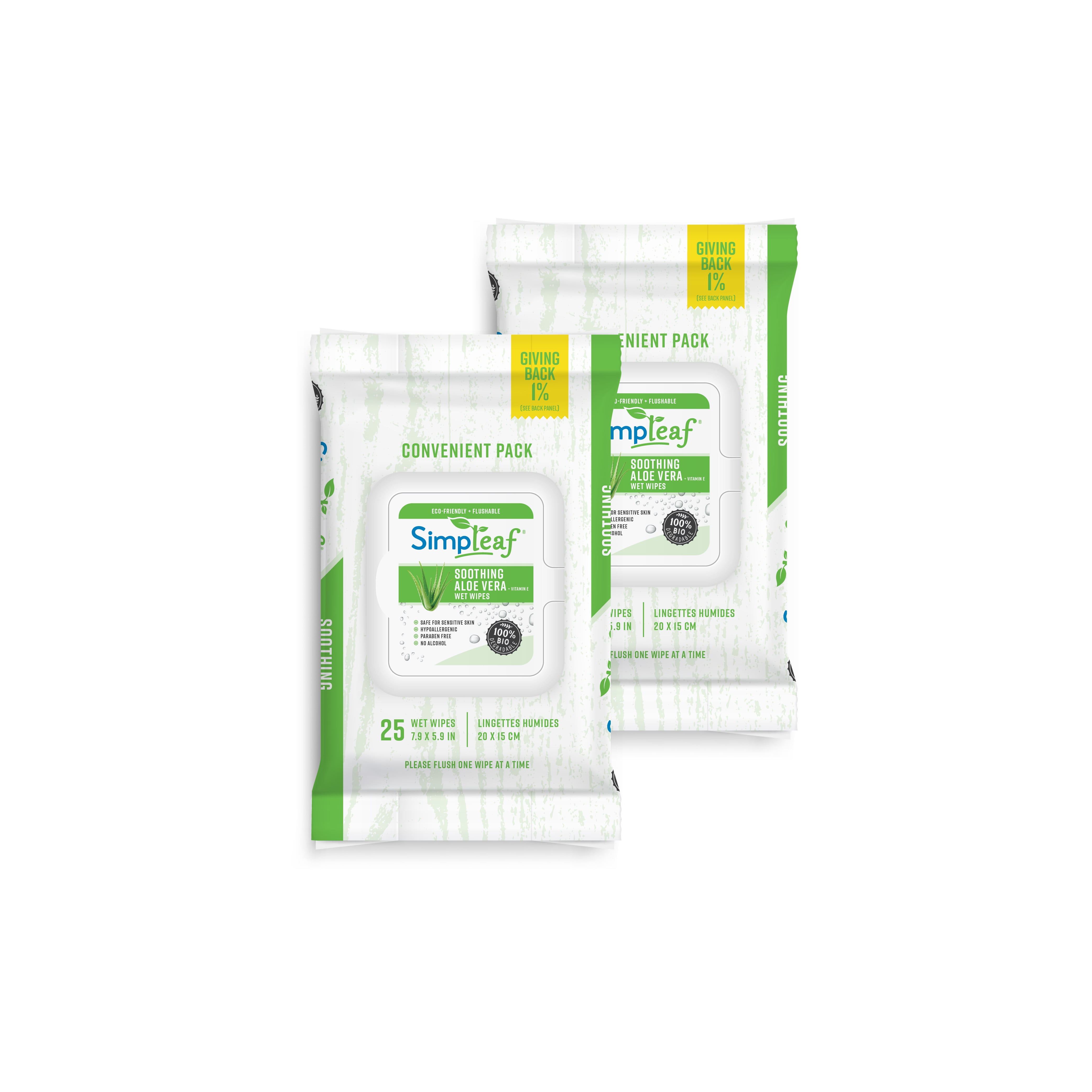 Simpleaf Aloe Vera Flushable Wipes 25 count, 2 packs - Walmart.com