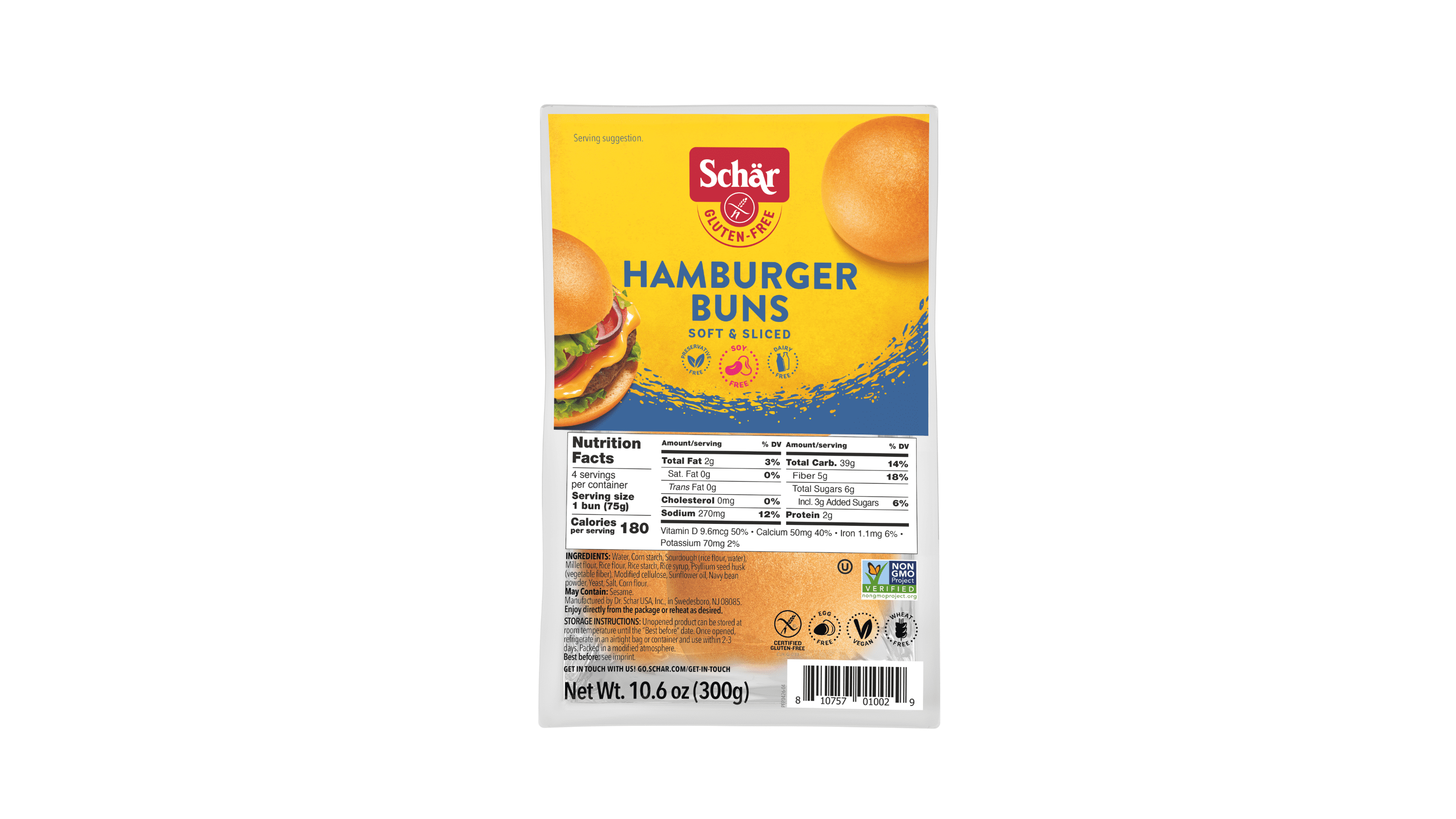 Schar Gluten Free Hamburger Buns, 10.6 Oz, 4-Count - Walmart.com
