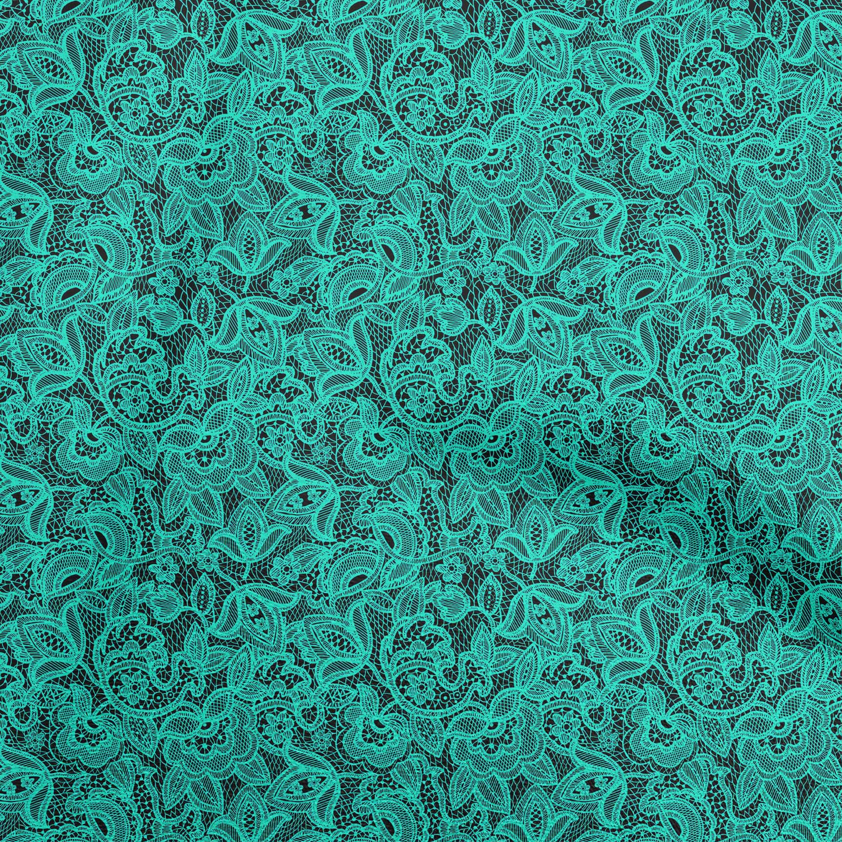 oneOone Viscose Jersey Turquoise Green Fabric Lace Floral Sewing ...