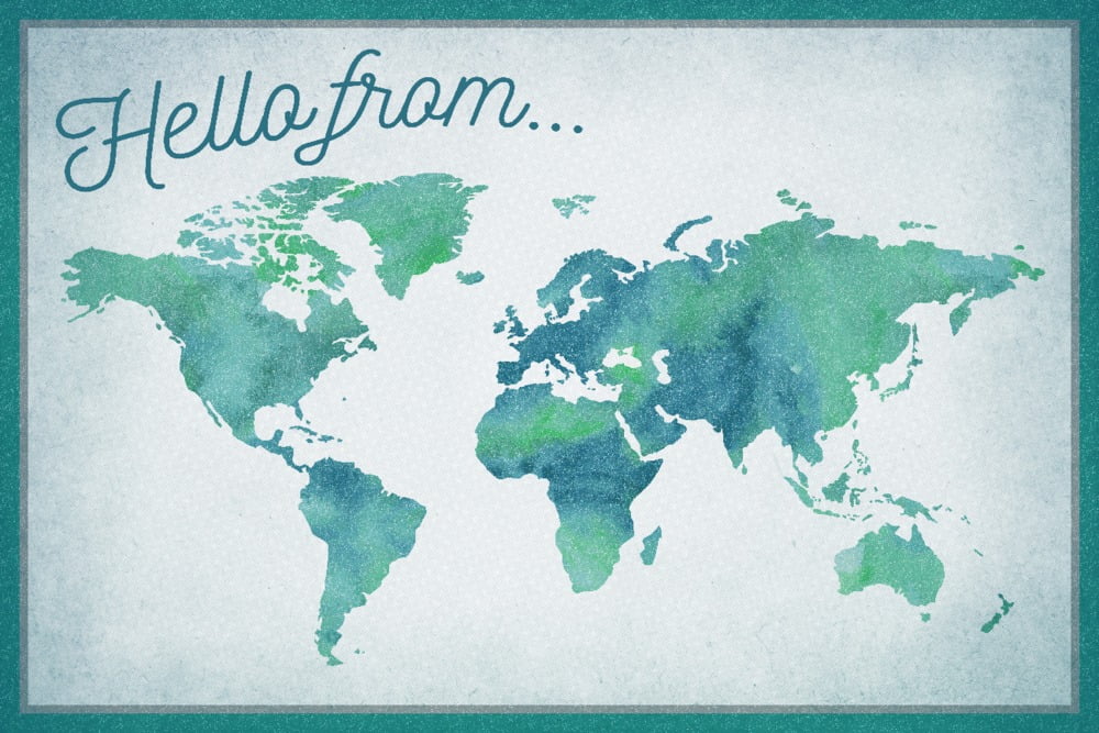 Hello From, World Map, Watercolor (36x54 Giclee Gallery Art Print ...