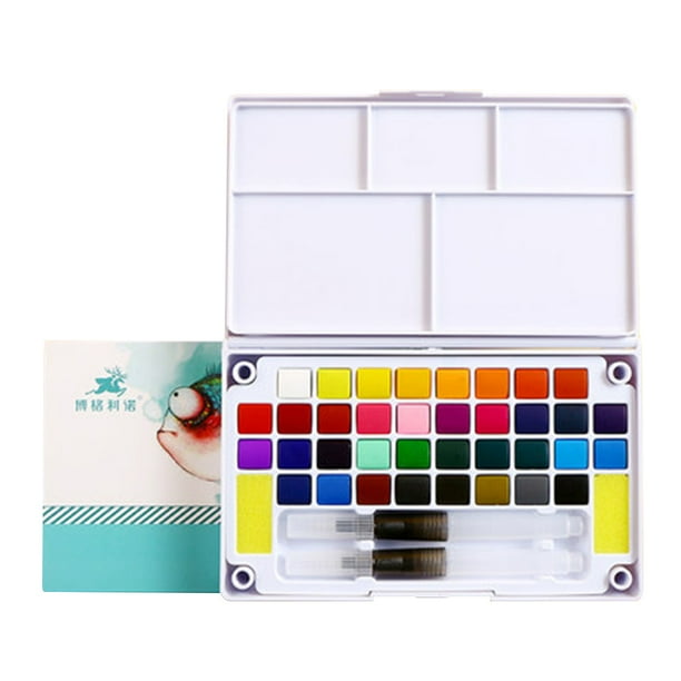 36 Colors Watercolor Paints Set with 2 Waterbrushes & Sponges Solid ...