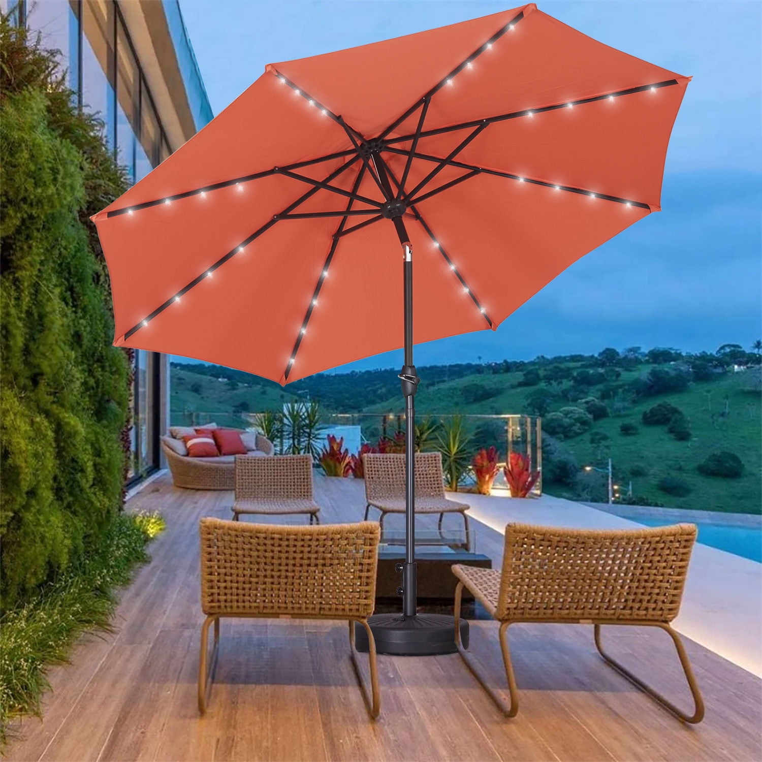 Autlaycil 9ft Solar Powered Patio Umbrellas with LED Lights, Steel Tilt ...