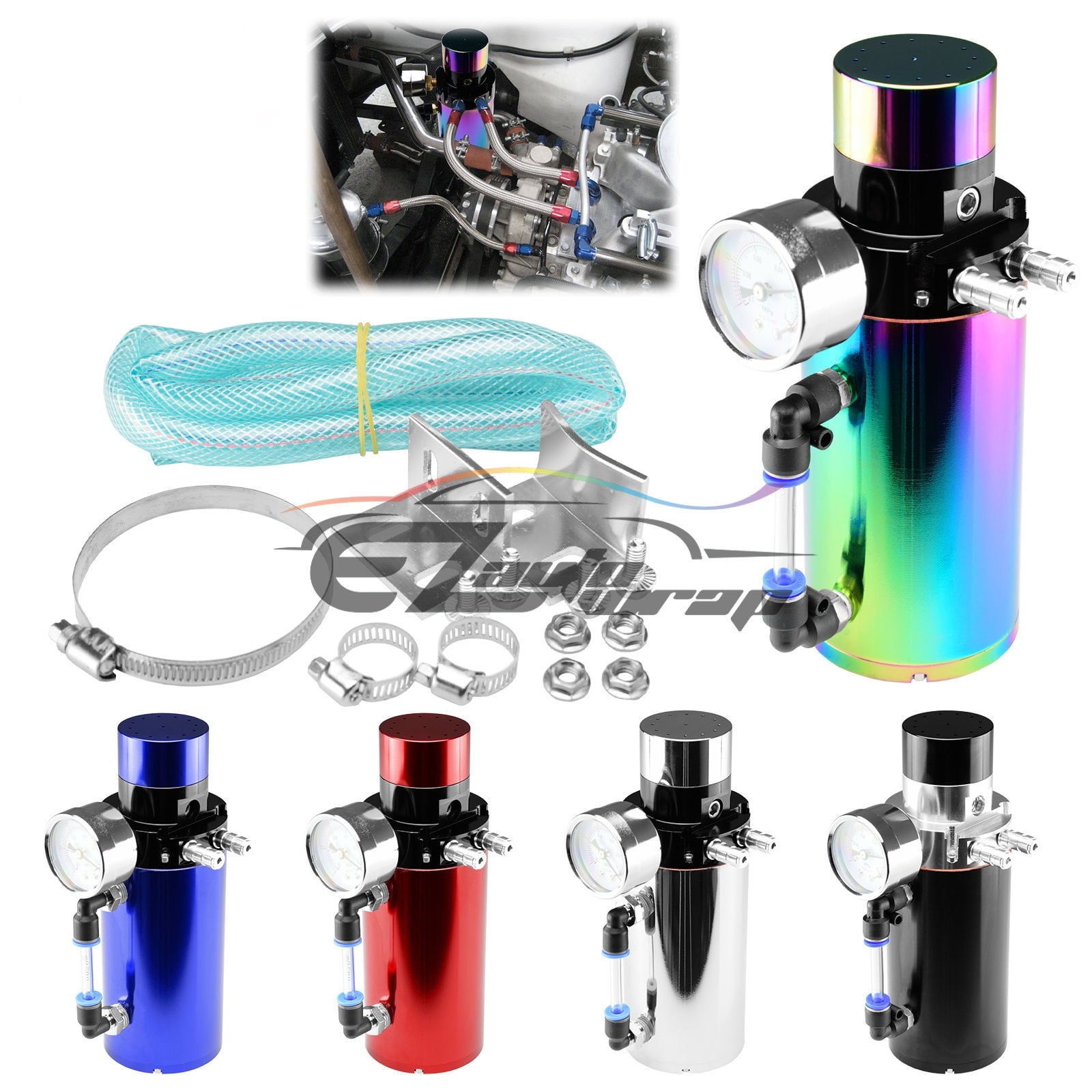 Billet Aluminum Engine Oil Catch Tank Can Reservoir Breather Flow Gauge ...