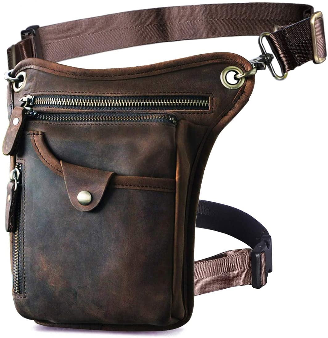Le'aokuu Mens Genuine Leather Motorcycle Waist Pack Messenger Shoulder ...