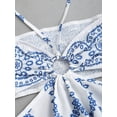 Blue & White Embroidered Floral Halter Neck A-Line Mini Dress For Women ...