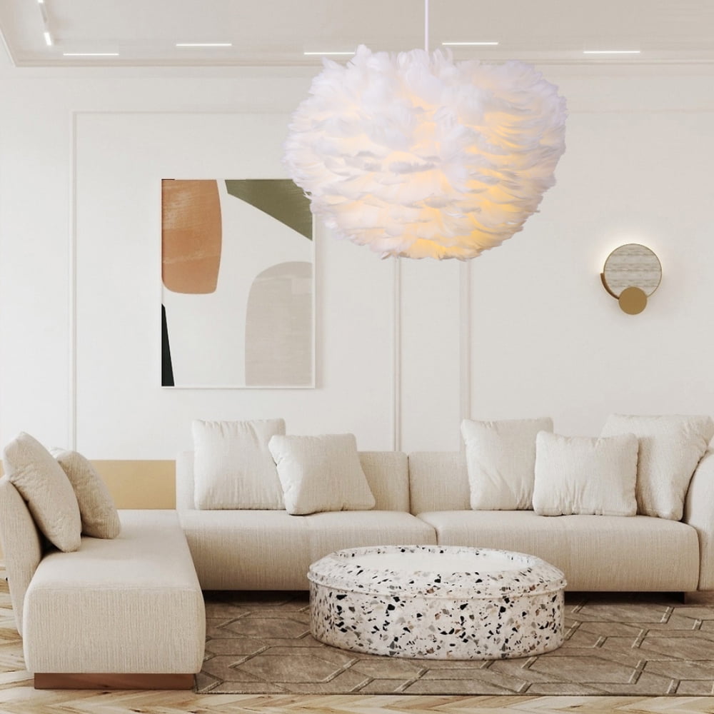 EMUST Bedroom Feather Chandelier, Cloud-shaped Plump Feather Room Light ...