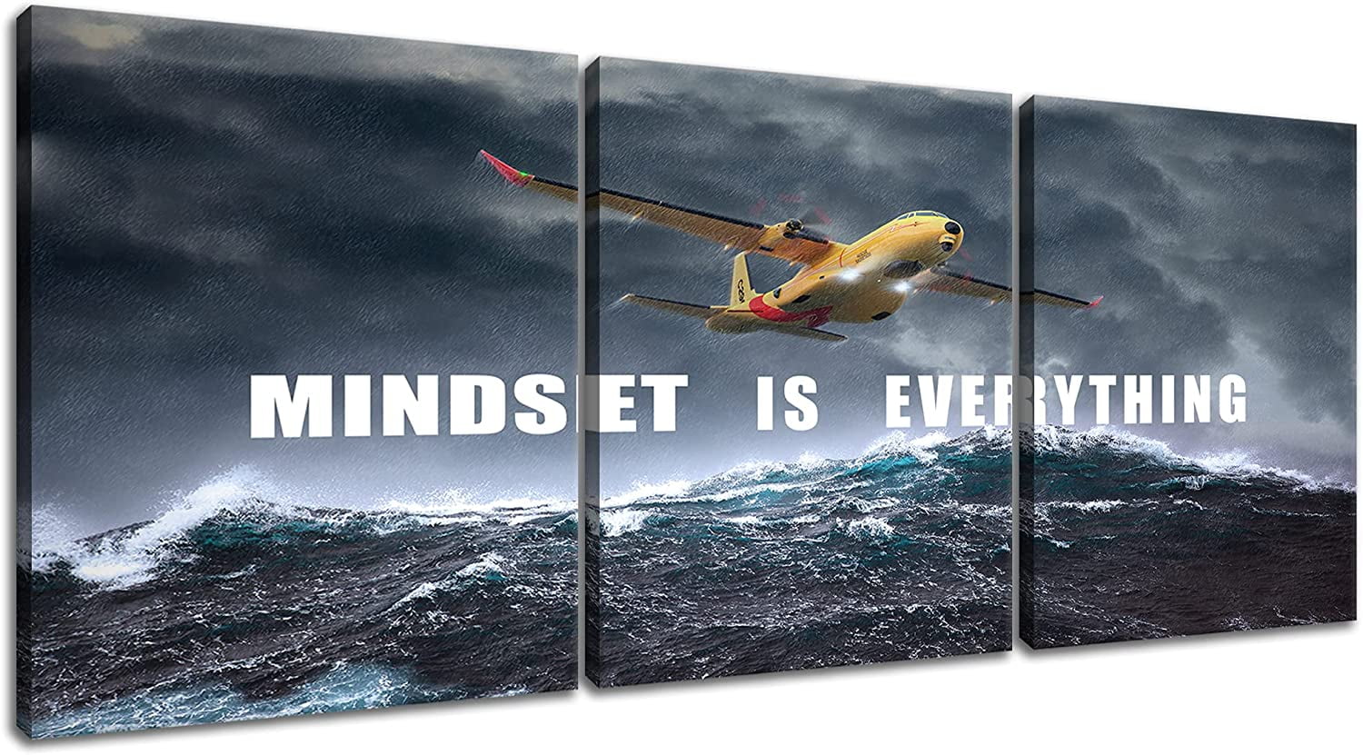 Inspirational Wall Art Rainstorm Airplane Mindset is Everything Canvas ...