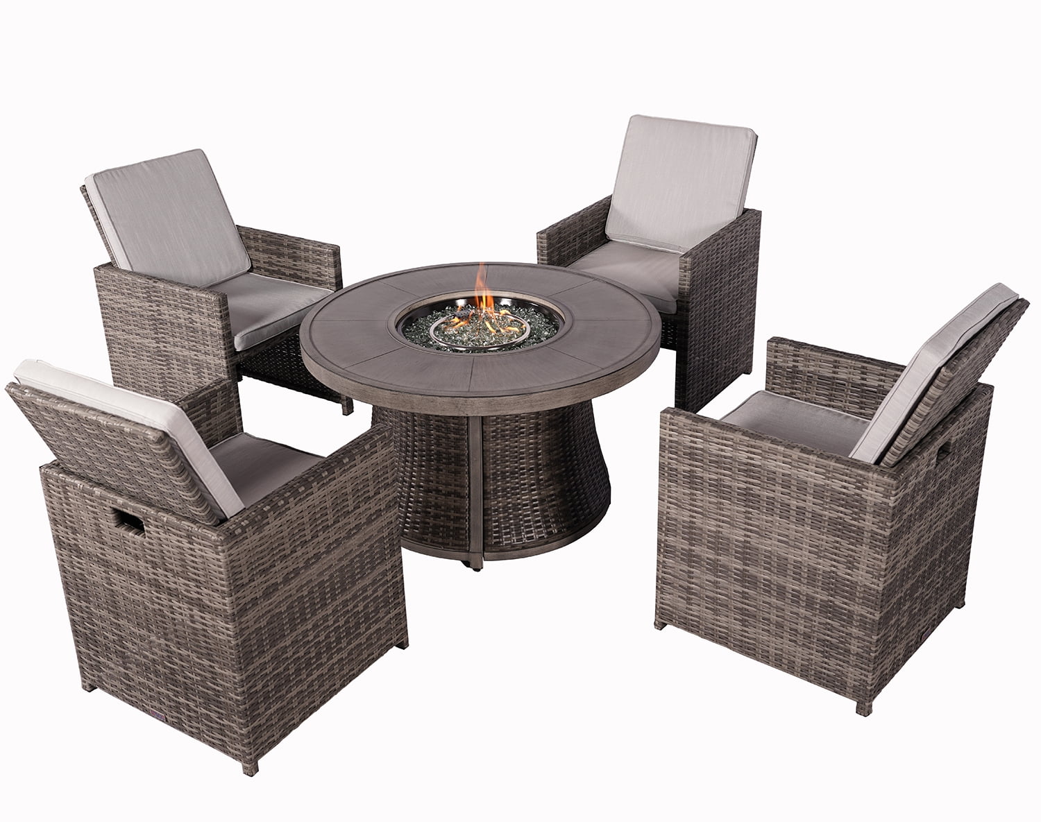 Direct Wicker 4 Seat Round Gas Fire Pit Dining Table with Rattan Chairs ...
