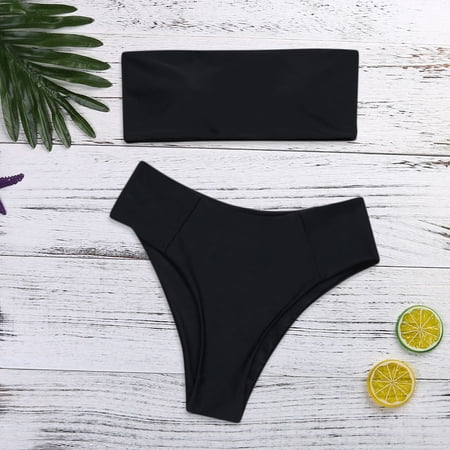 XZNGL Women Bikini Swimwear Set Strapless Swimsuit High Leg Bathing ...