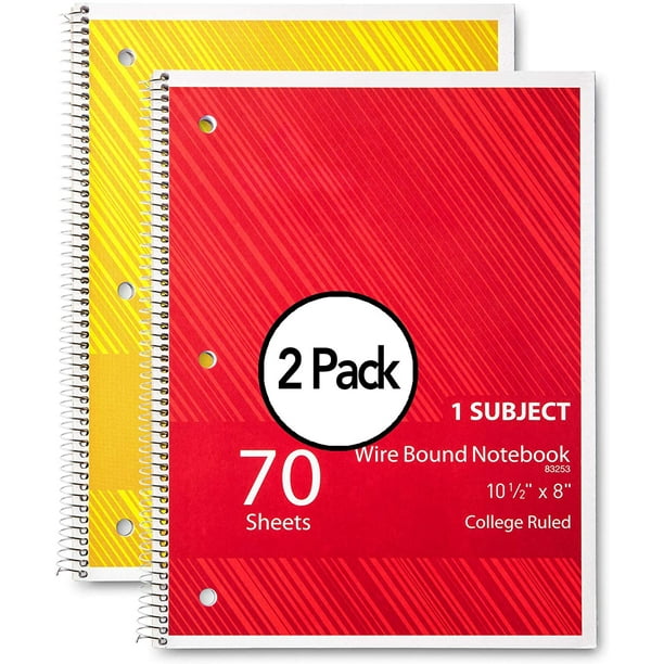 Spiral Notebook, 1-Subject College Ruled 70 Sheets, Spiral Bound School ...
