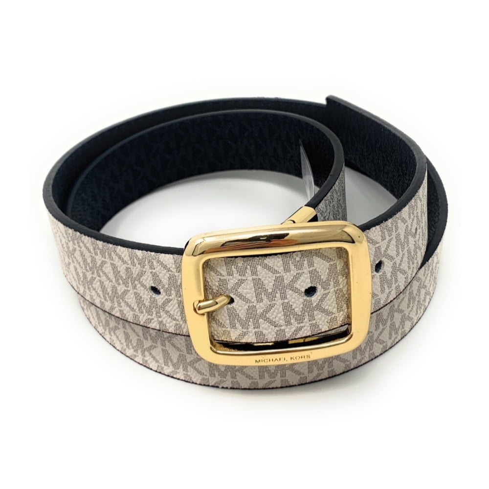 Michael Kors Women's MK Logo Reversible Leather Belt, Vanilla/Black ...