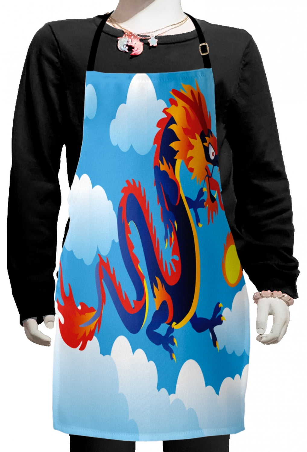 Dragon Kids Apron, Surreal Folk Tale Creature Spitting Fire on Clouds ...