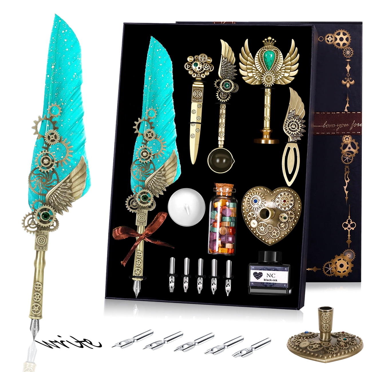 Quill Pen Feather Pen and Ink Set,Calligraphy Pen Set for Beginners,Wax ...