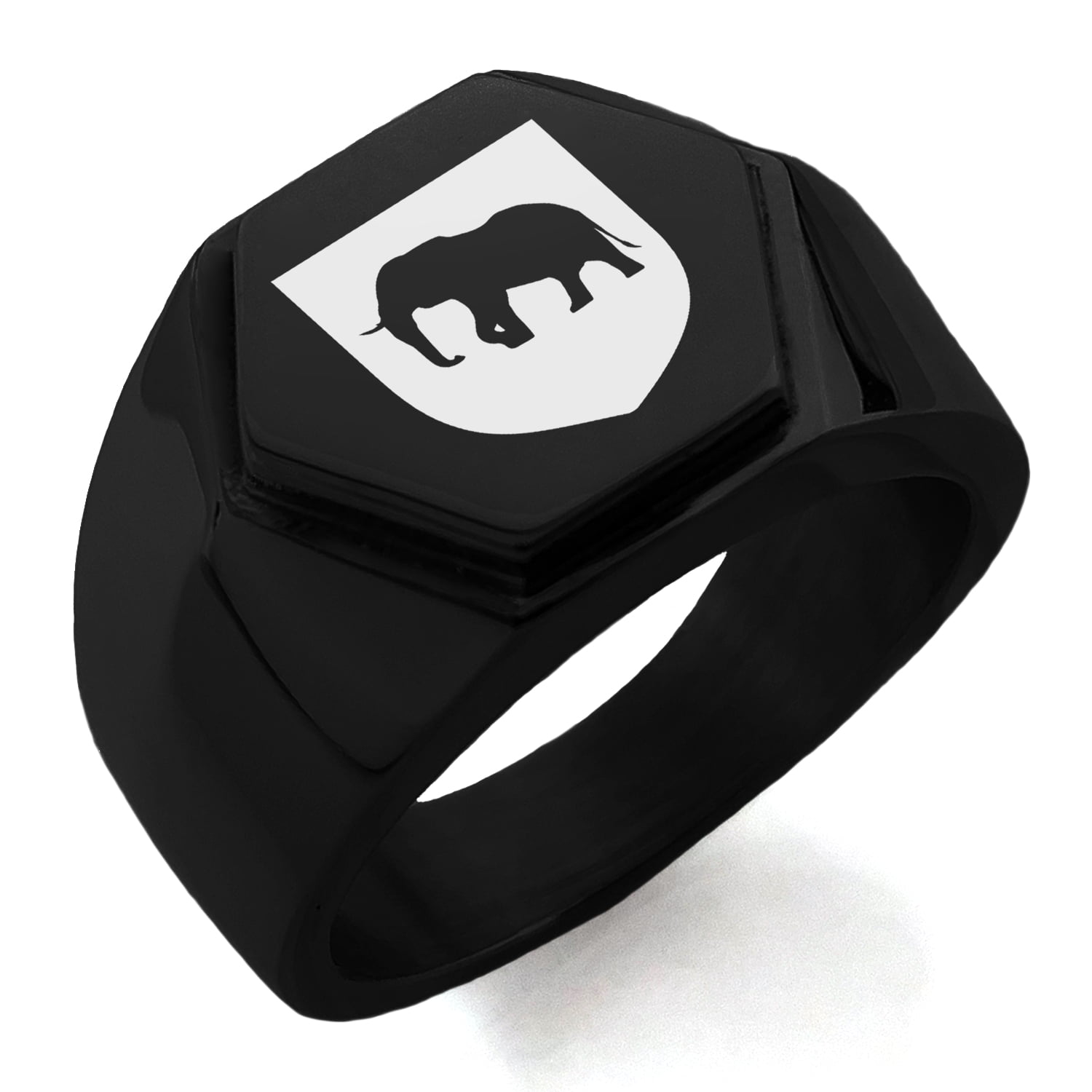 Stainless Steel Elephant Strength Coat of Arms Shield Engraved Hexagon ...