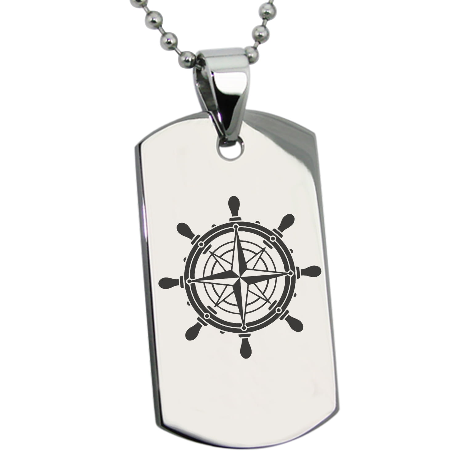 Stainless Steel Nautical Ship Helm Wheel Compass Engraved Dog Tag ...