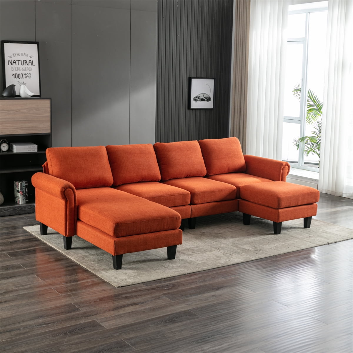 Modern Accent Sofa, L-Shape Modular Sectional Sofa with Movable Ottoman ...