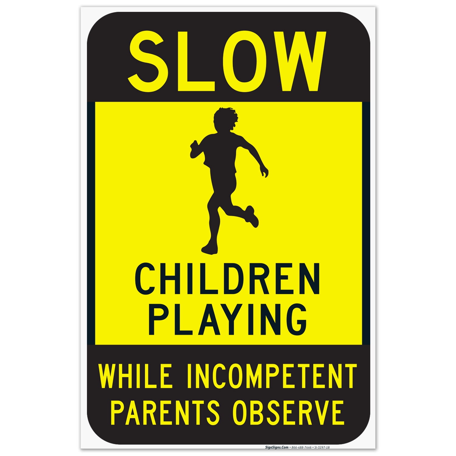 Slow Children Playing While Incompetent Parents Observe Sign, Traffic ...