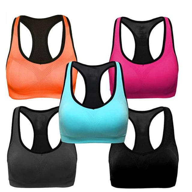 Fesfesfes 5-Pack Womens Sports Bras Racerback Sports Bras High Impact ...