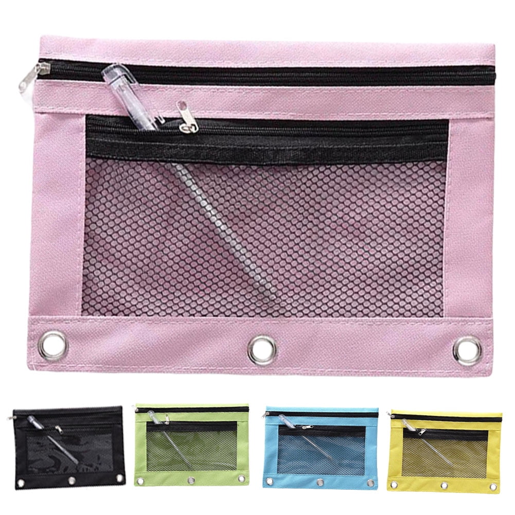 2Pcs 3-Ring Pen Pencil Pouch with Clear Window Stationery Bag Binder ...