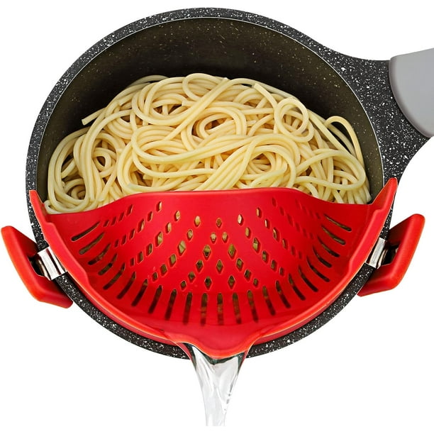 (Red)Pasta Strainer, Silicone Clip-on Strainer - Adjustable Clip-on ...