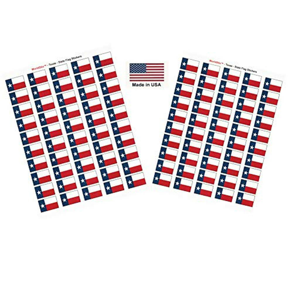 Made in USA! 100 Texas 1.5" x 1" Self Adhesive State Flag Stickers, Two ...