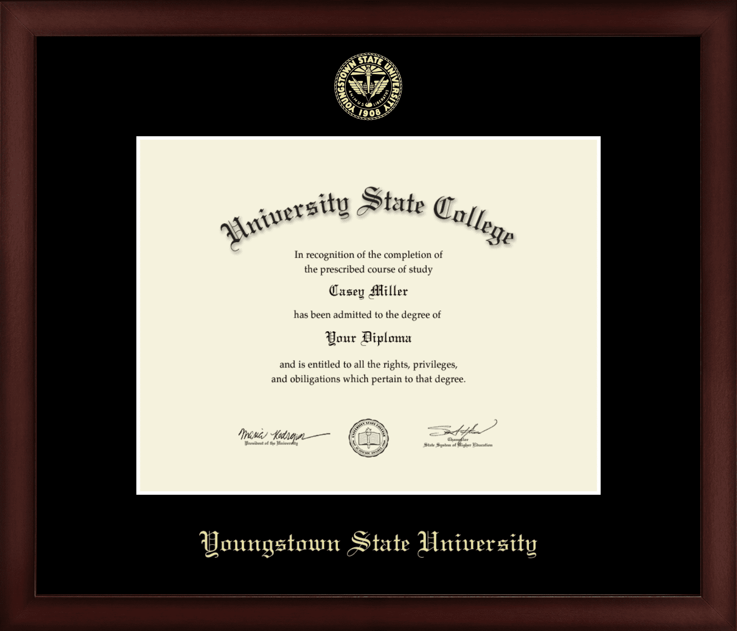 Youngstown State University Diploma Frame, Document Size 11" x 8.5 ...