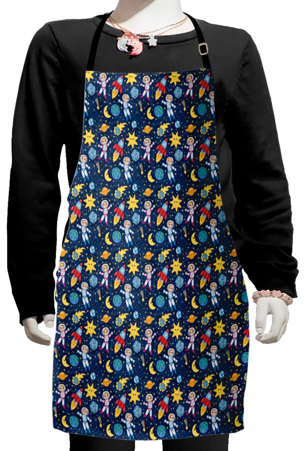 Cartoon Kids Apron, Cosmonaut Girl and Boy Siblings in Space Futuristic ...