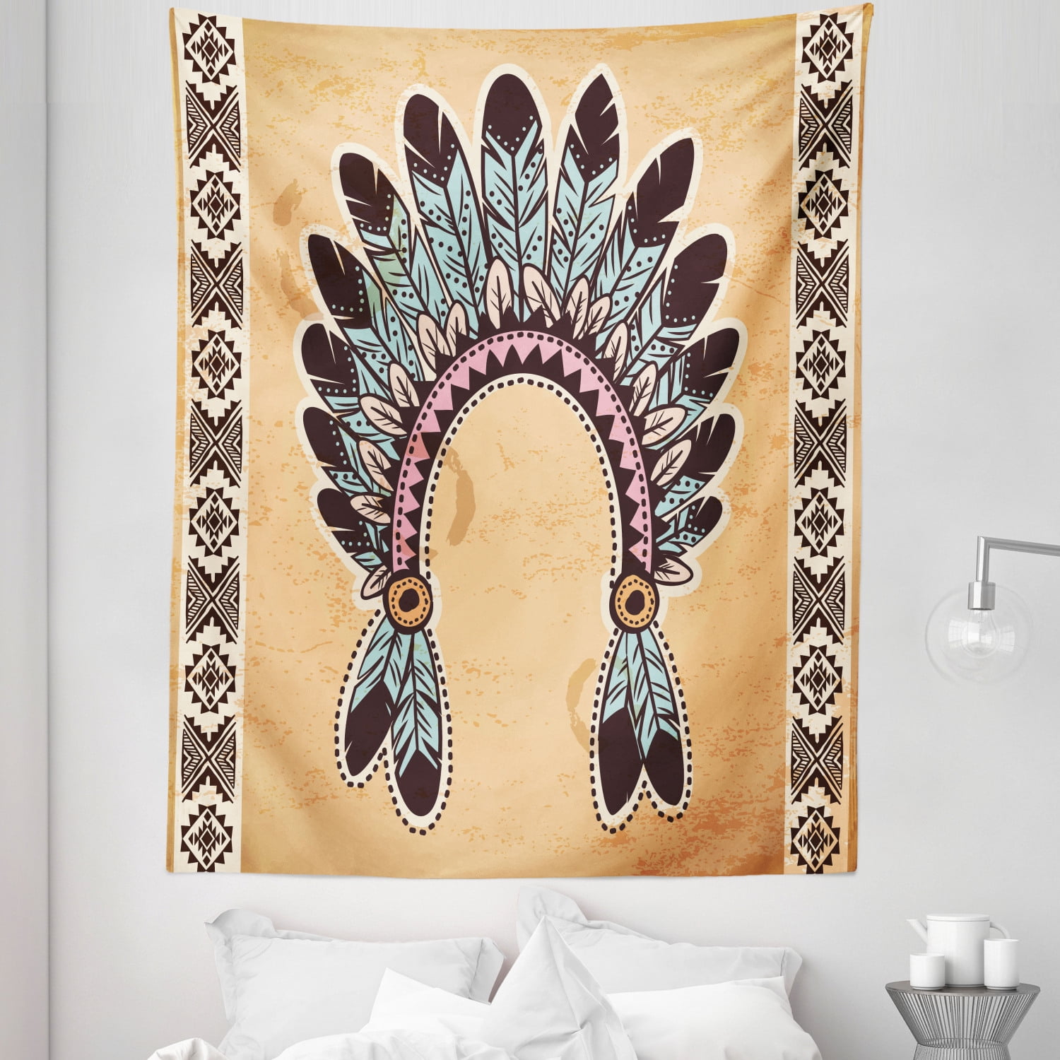 Tribal Tapestry, Feather Headband on Vintage Background Folk Aztec ...