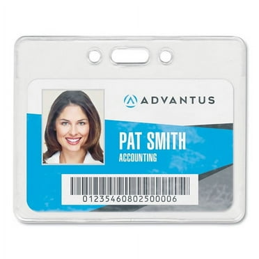 Advantus Security ID Badge Holder, Horizontal, 3 3/8w x 4 1/4h, Clear ...