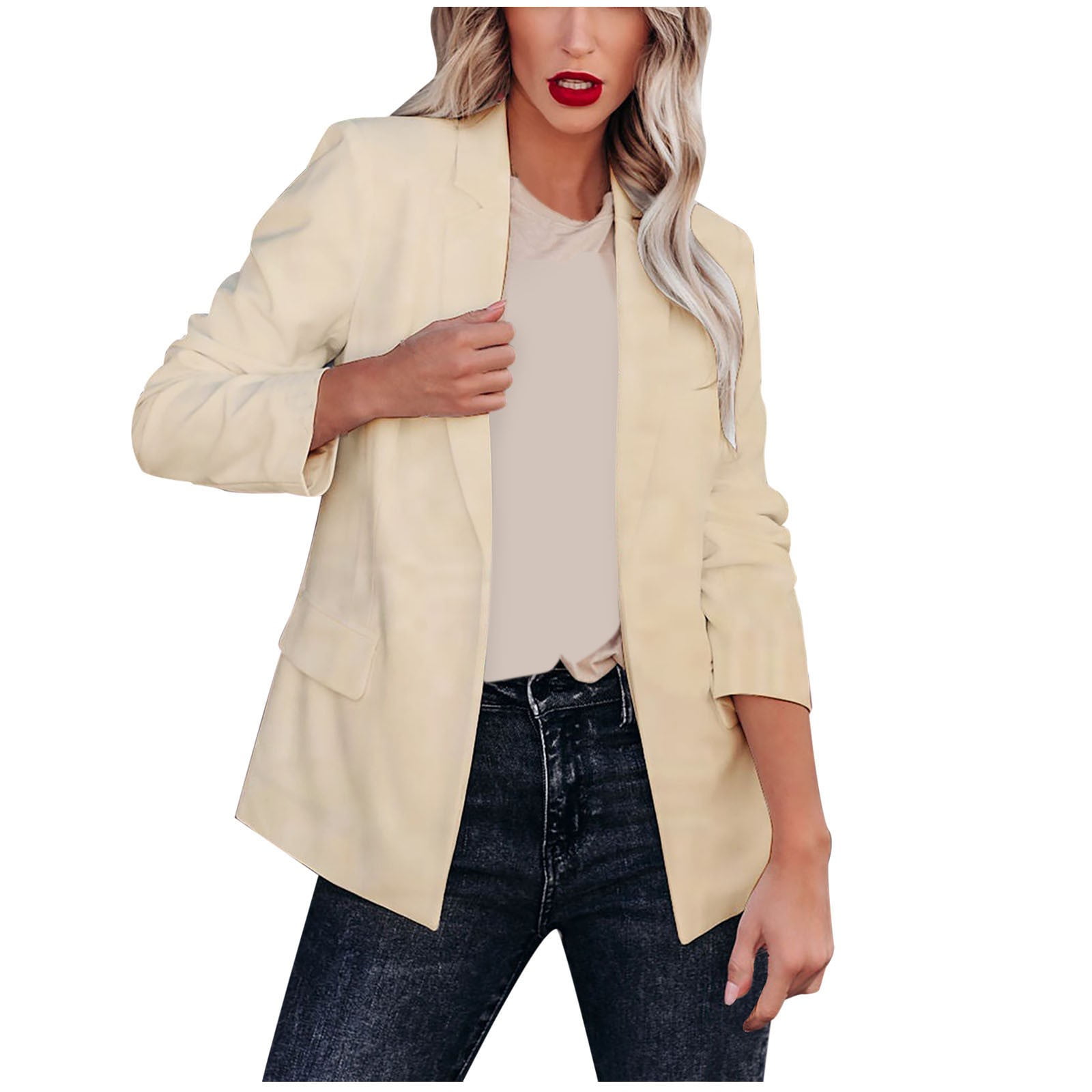 Odeerbi 0n Sale Blazer Jackets for Women Ladies Solid Turn Down Collar ...
