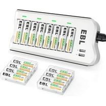 EBL Rechargeable AA 2300mAh (8 Pack) & AAA 1100mAh (8 Pack) Batteries with Dual USB Charger ...