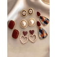 5-Piece Vintage Earring Set: Heart, Square & Geometric Triangle in Red ...