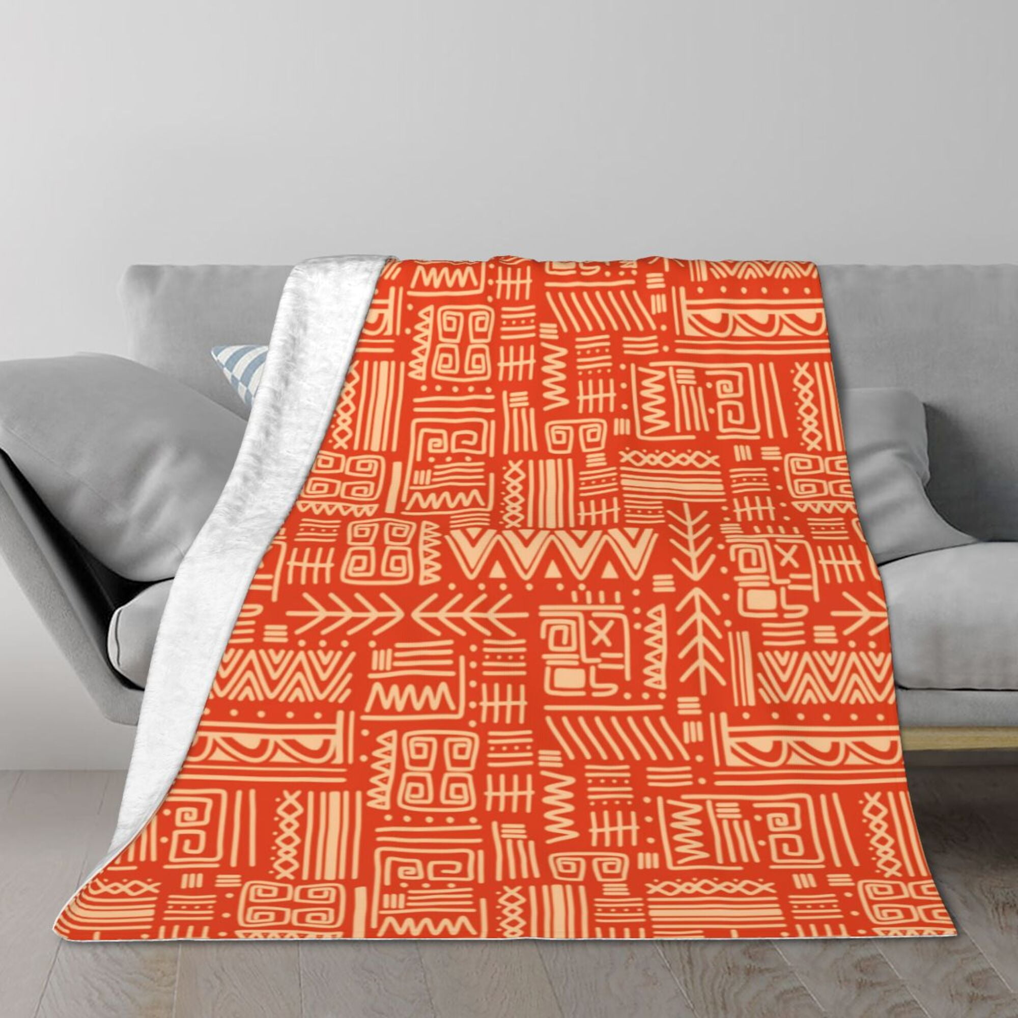 TEQUAN Double Layer Plush Bed Blanket, Aztec Mexican Style Orange ...