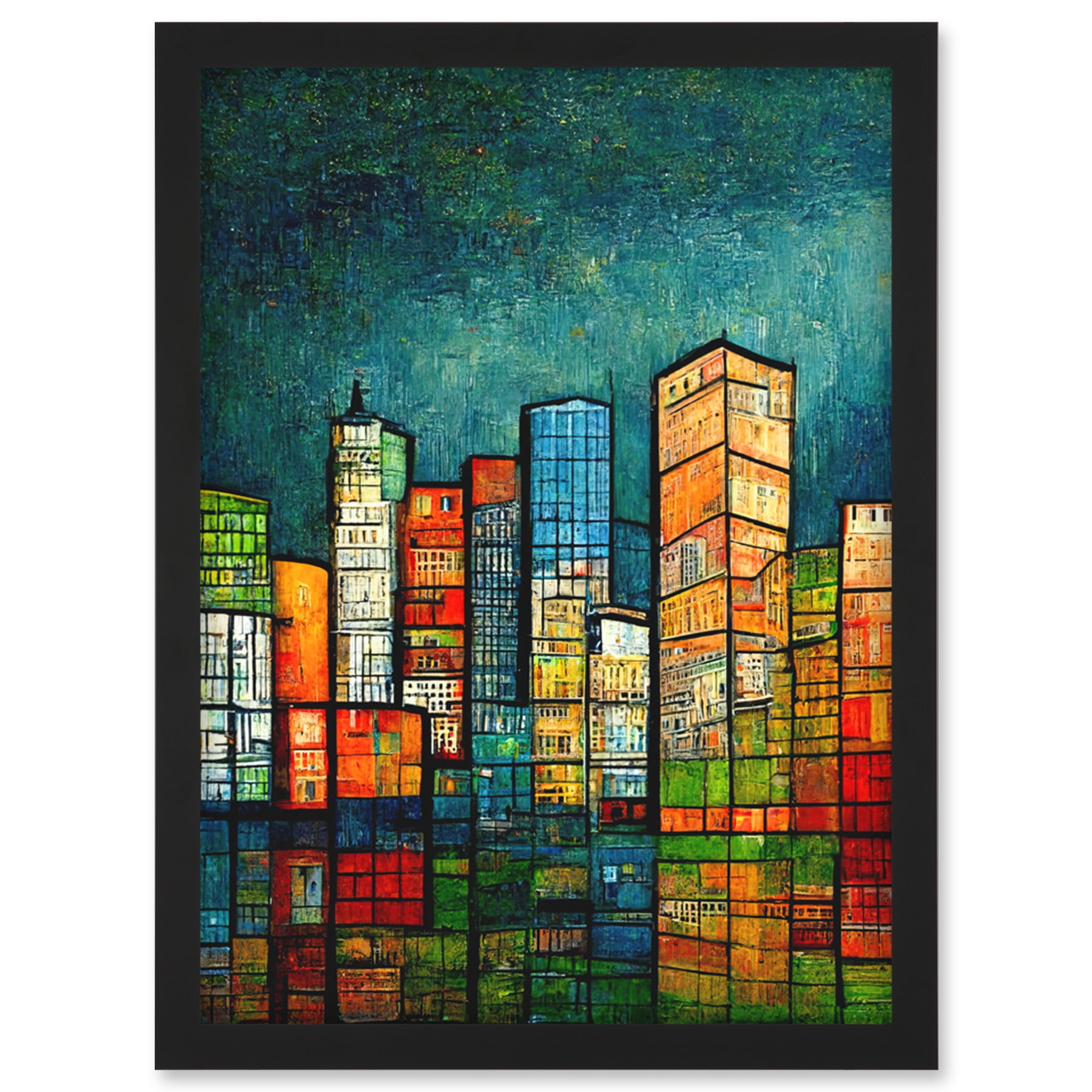 Modern Colourful Night Cityscape Skyscrapers Reflection On Water ...