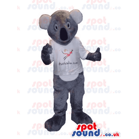 Customizable Grey Koala Animal SPOTSOUND Mascot Wearing A White T-Shirt ...